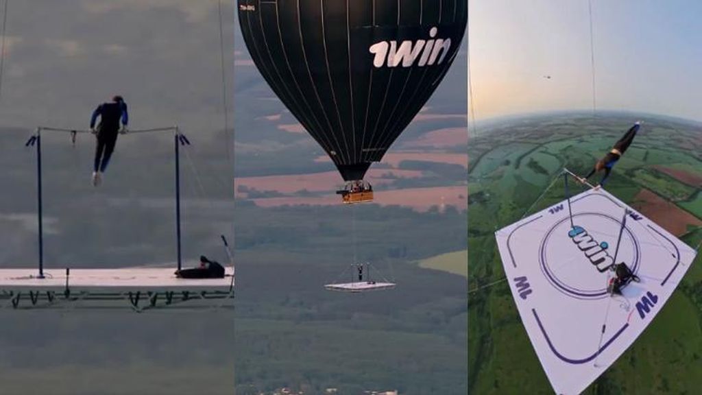 El deportista extremo Sergey Boytsov hizo acrobacias gimnásticas desde un globo aerostático a 1. ...
