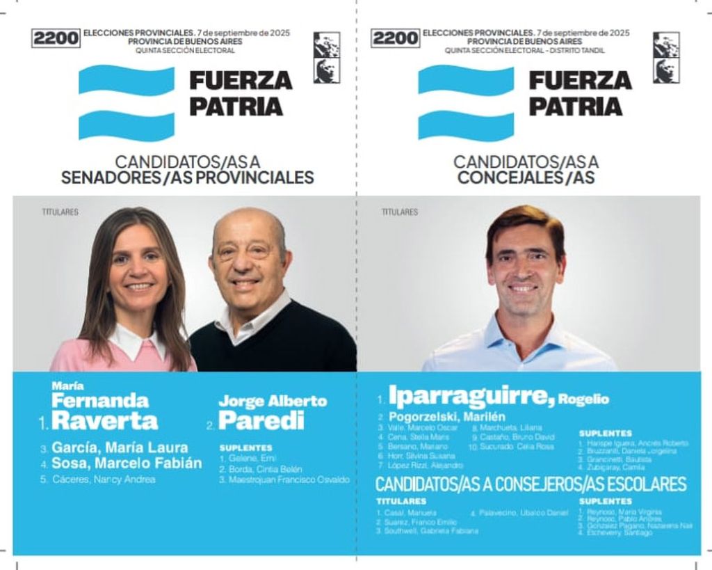 Elecciones 2025: la boleta de Fuerza Patria en Tandil