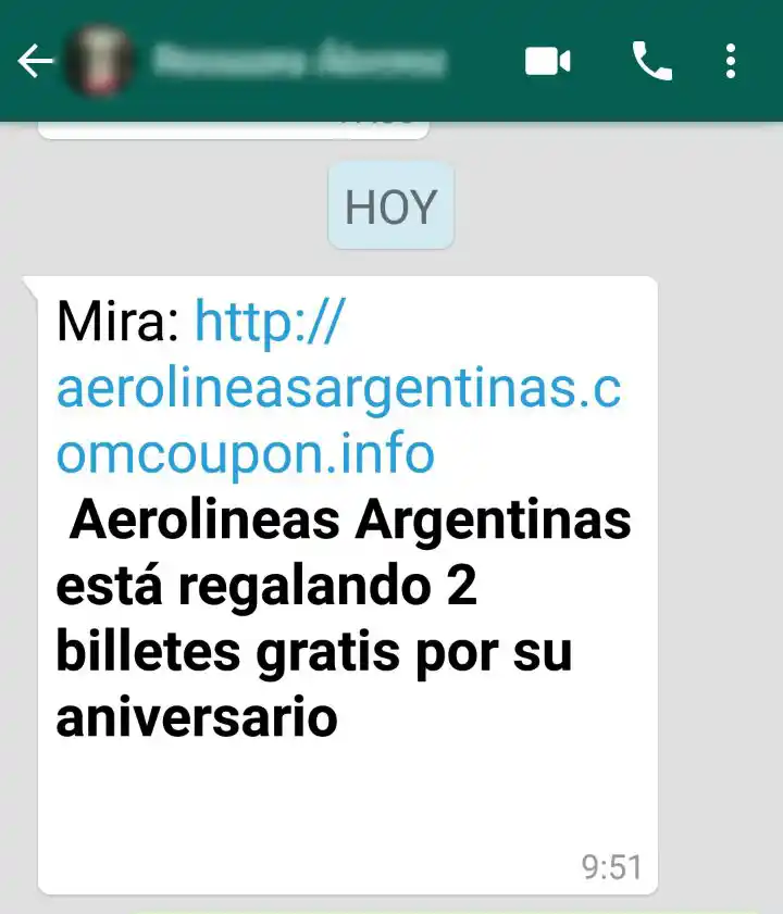 Advierten sobre mensaje falso de "Pasajes gratis de Aerolíneas Argentinas"